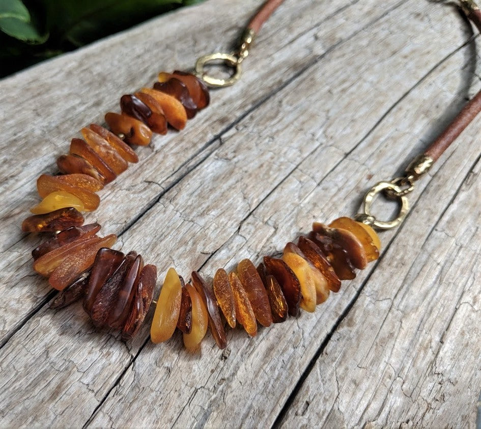 Raw Baltic Amber Chip & Leather Necklace – Aurora Creative Jewellery
